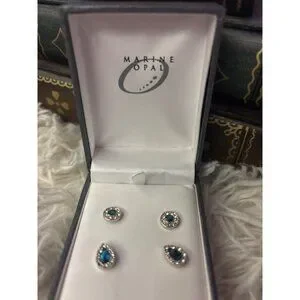 Marine Opal | Jewelry | Marine Opal Palladium Plate Earrings Studs New ...